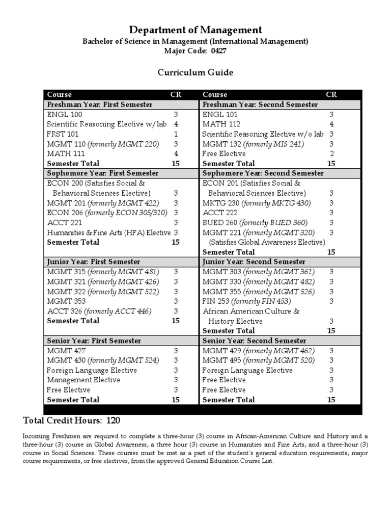 Bachelor of Science in International Management Curriculum | PDF