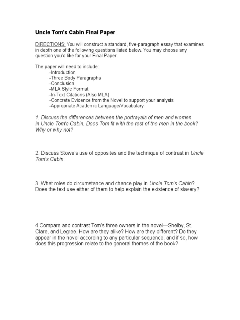 Final Paper Guide for Uncle Tom's Cabin | PDF | Language Arts ...