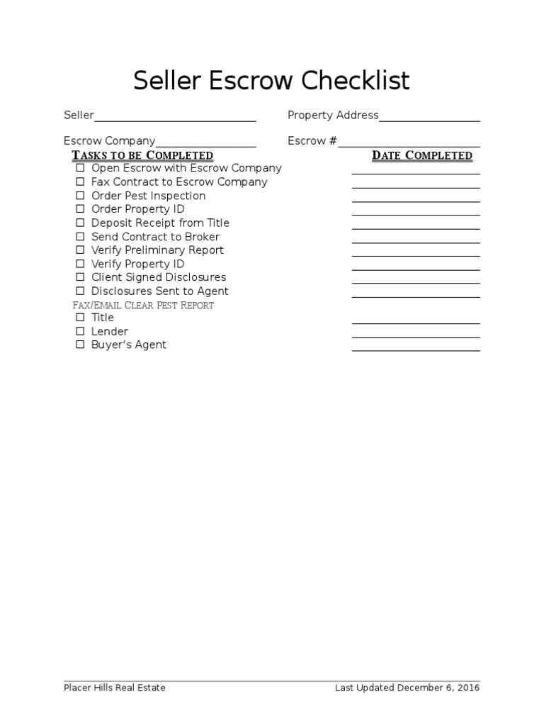 Egan Larson-Sellerescrowchecklist-02 | PDF | Real Estate Law | Property Law