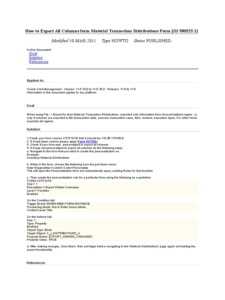 How To Export All Columns Form Material Transaction Distributions Form ...