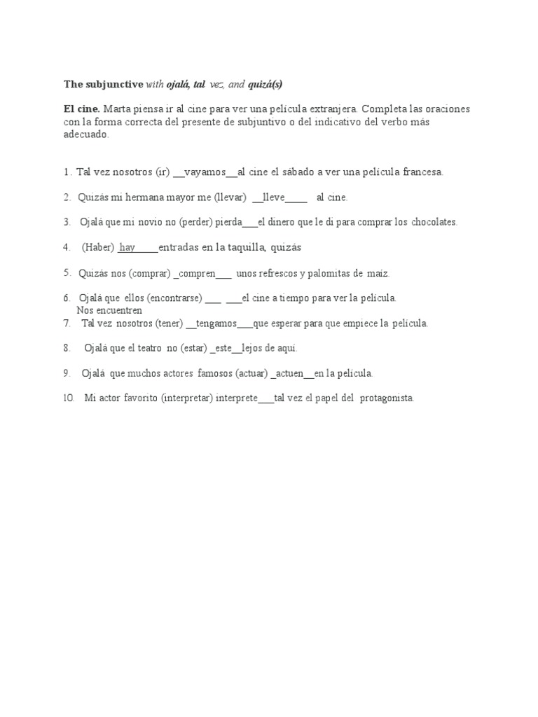 6 PRACTICA The Subjunctive With Ojalá, Tal Vez, Quizas | PDF