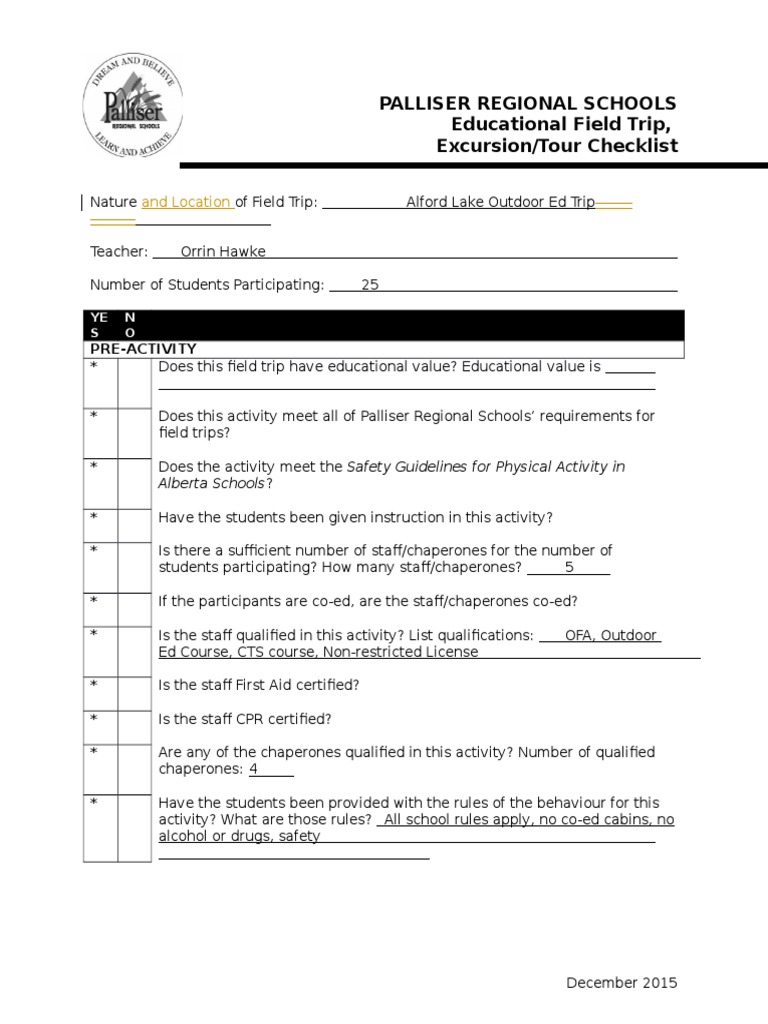 Educational Field Trip Excursion Tour Checklist | PDF | Insurance ...