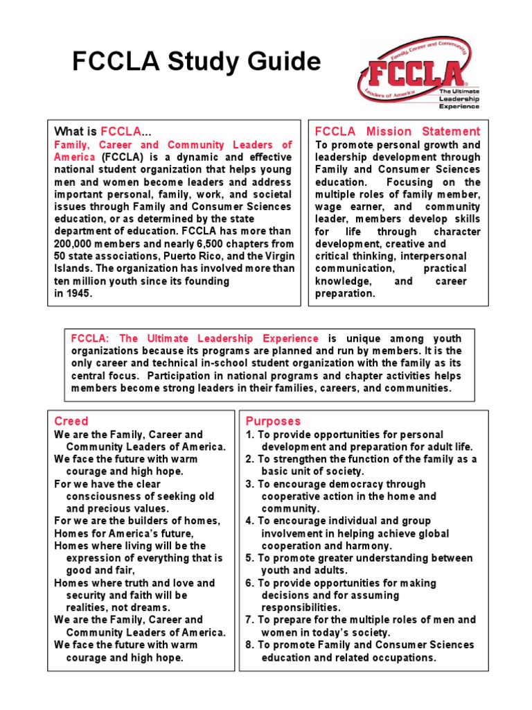 Fccla Study Guide | PDF | Leadership | Home Economics