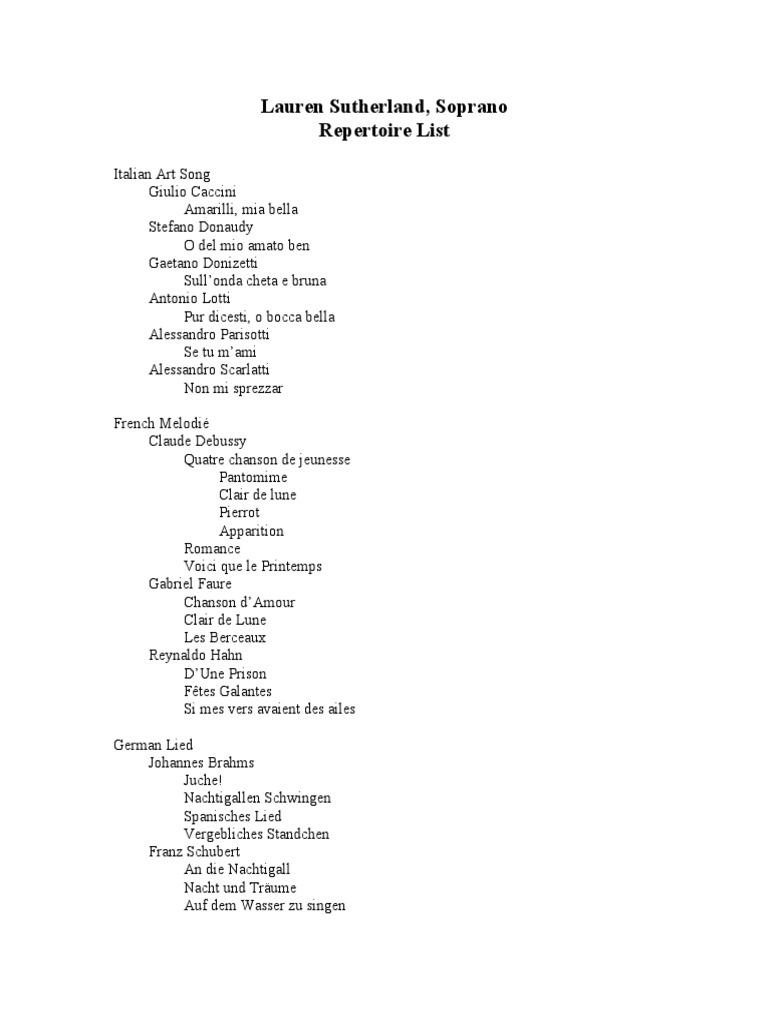 Sutherland Repertoire List | PDF | Opera | Classical Music