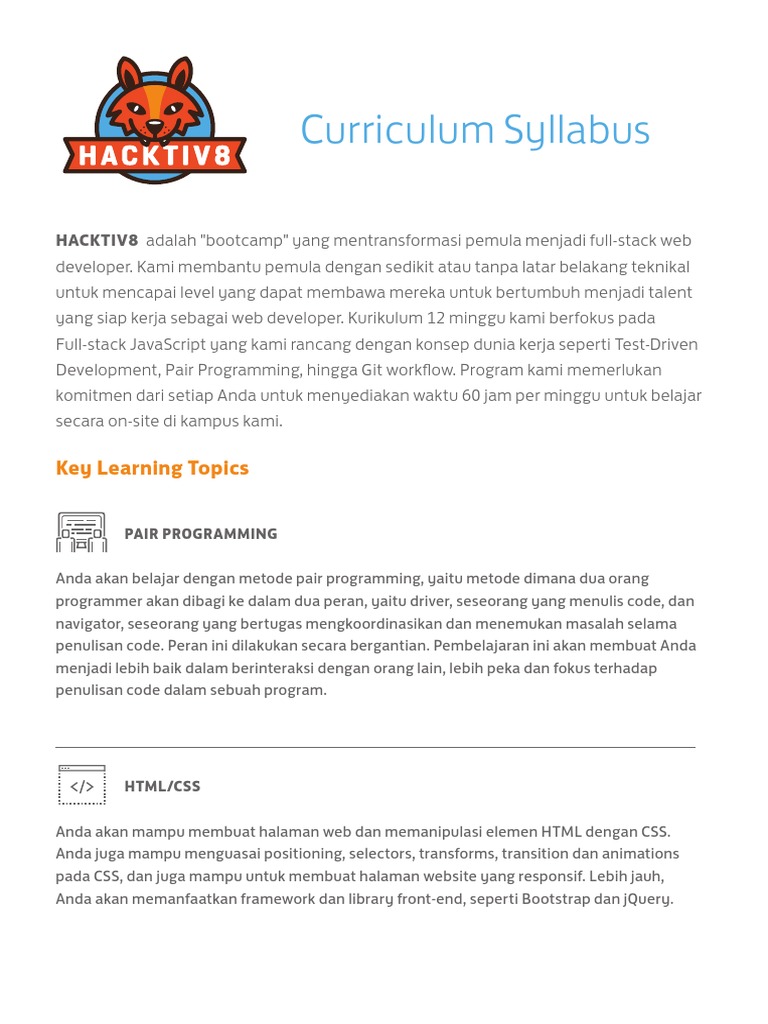 Hacktiv8 Curicullum Sylabus 2016 | PDF | Komputer