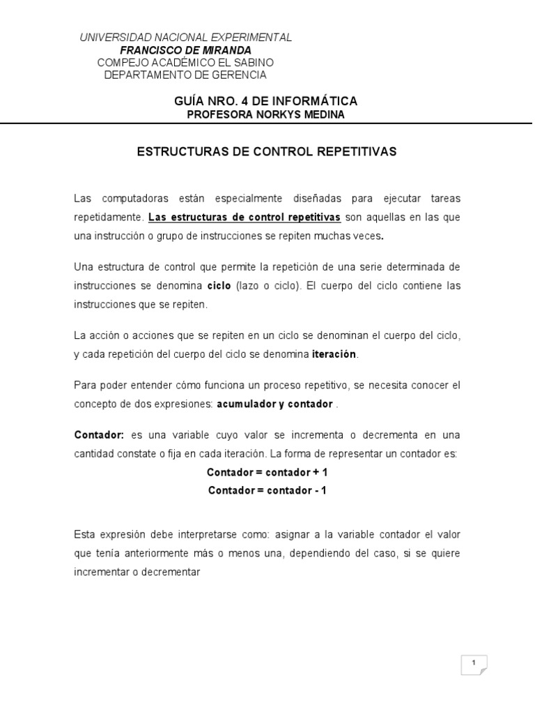 Guia # 4 Estructuras de Control Repetitivas | PDF | Algoritmos | Programación de computadoras