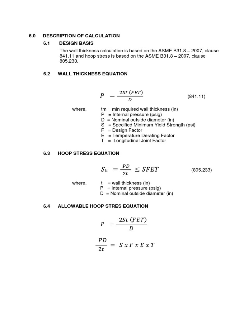 Wall Thickness Calculation Using ASME B31.8 | PDF | Technology ...