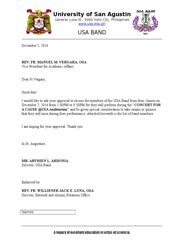 Excuse Letter Concert For A Cause Final | PDF