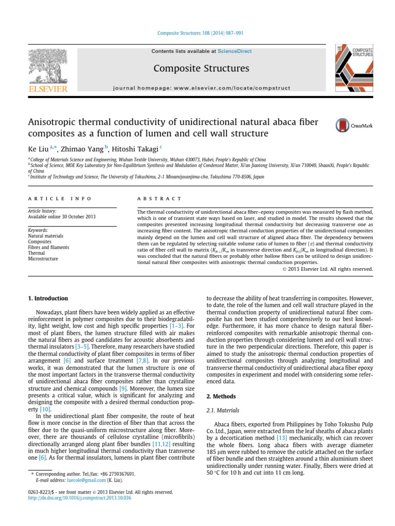 Anisotropic Thermal Conductivity of Unidirectional Natural Abaca Fiber ...