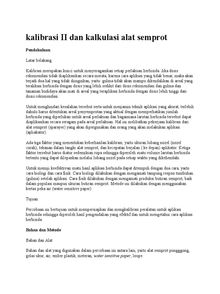 Kalibrasi II Dan Kalkulasi Alat Semprot | PDF | Sains & Matematika