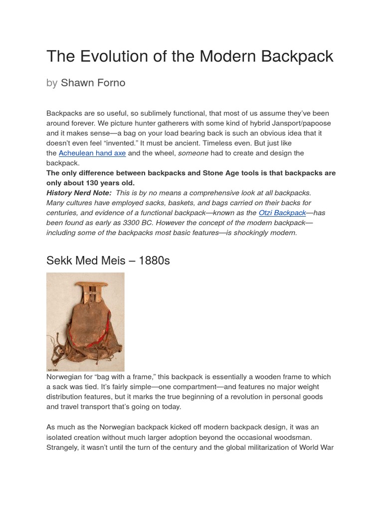 The Evolution of The Modern Backpack | PDF | Backpack | Clothing