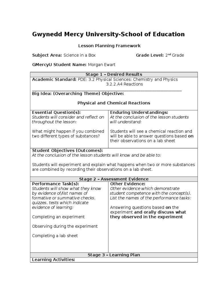 Lesson Plan Template Morgan Ewart Elephant Toothpaste Final | PDF ...