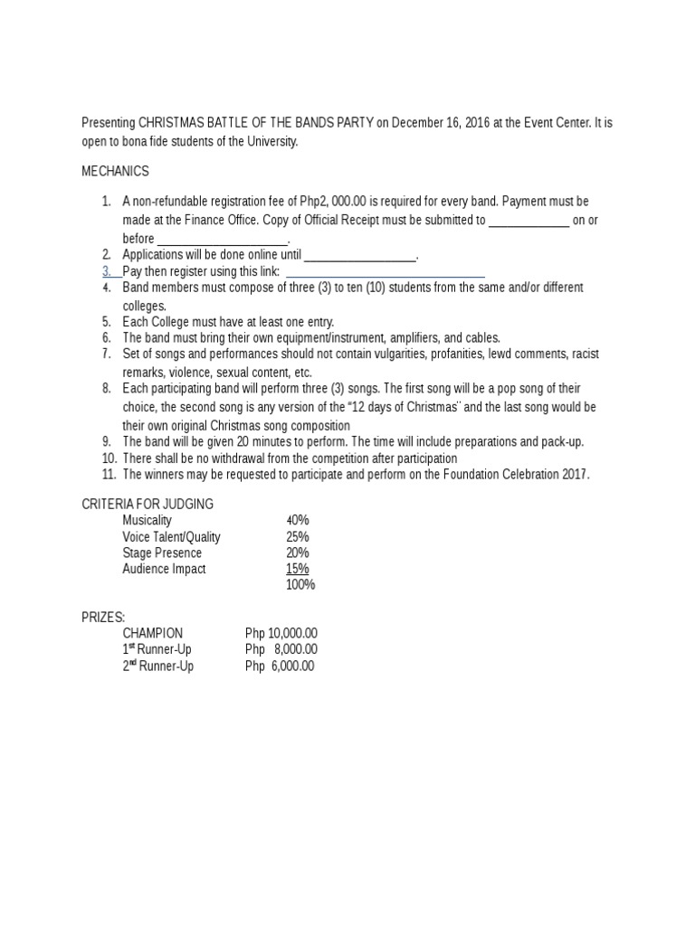 Battle of The Bands Mechanics | PDF