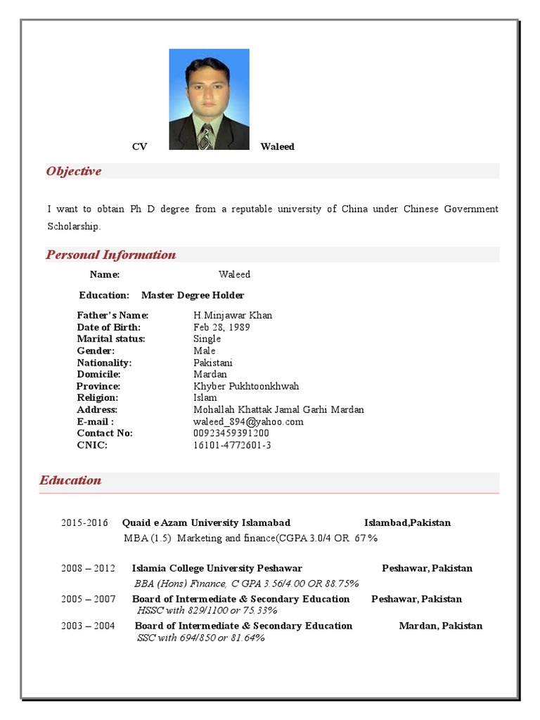 Objective: CV Waleed | PDF