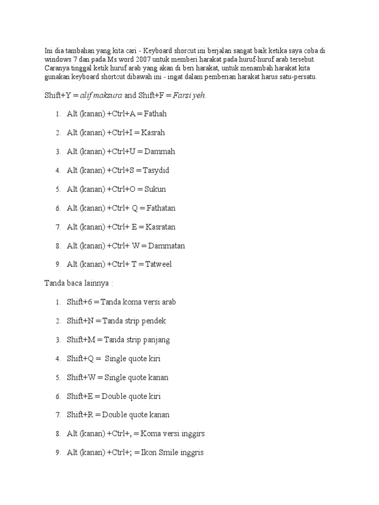 Shortcut Harakat di Keyboard Arab | PDF