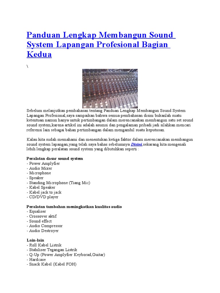 Panduan Lengkap Membangun Sound System Lapangan Profesional Bagian ... Panduan Lengkap Membangun Sound System Lapangan Profesional Bagian ...