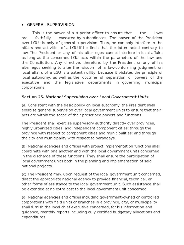 General Supervision | PDF | Veto | Local Government