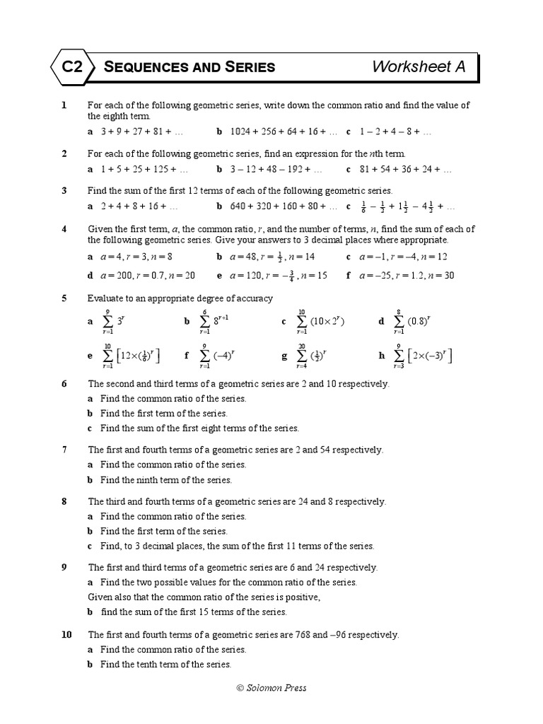 Geometric Series Worksheet A | PDF | Summation | Ratio