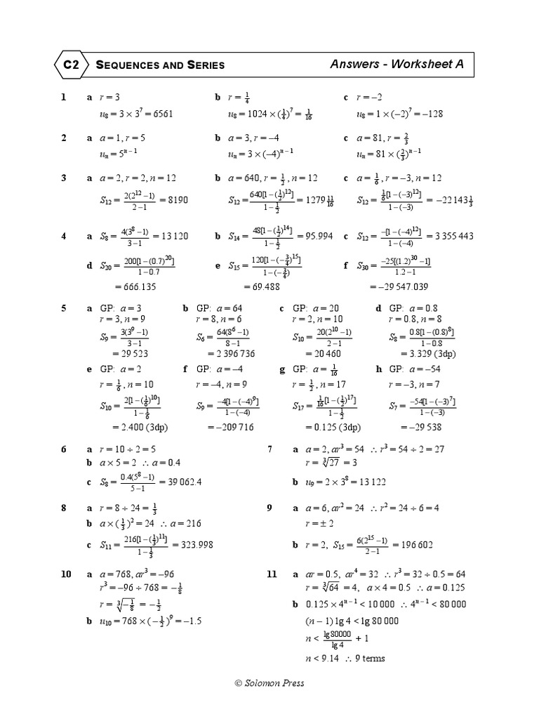 Geometric Series Worksheet A Soln | PDF