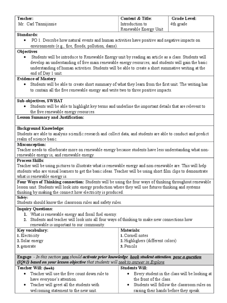 Lesson Plan Template - Inquiry Lesson Plan Template With Four Ways of ...