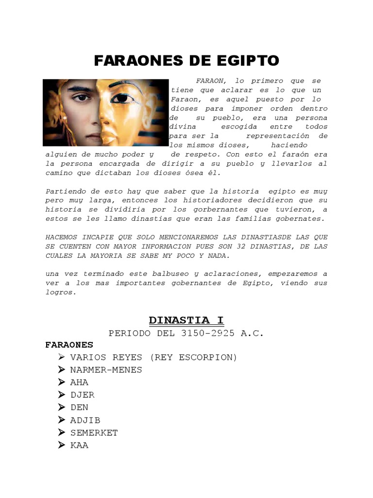Faraones de Egipto: Historia y Dinastías | PDF | Cleopatra | Pirámides ...