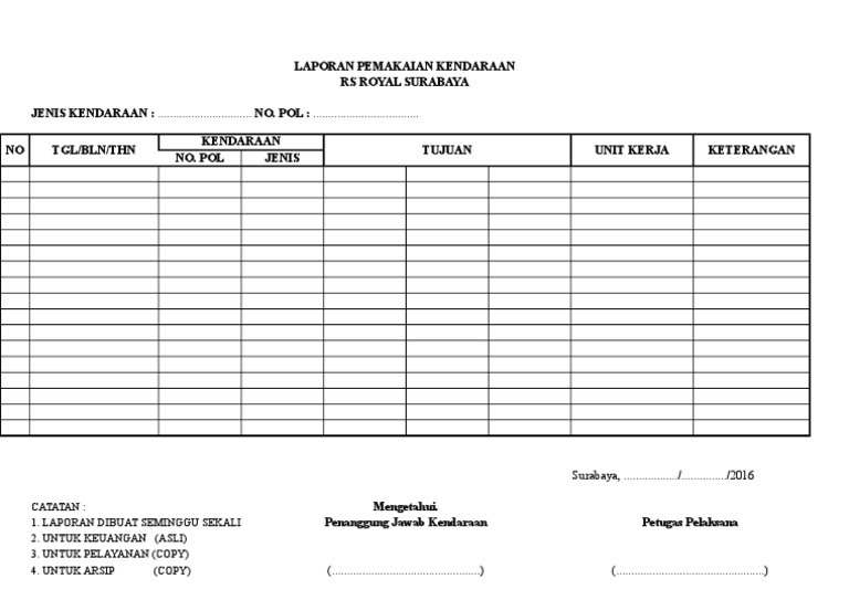 Laporan Pemakaian Kendaraan Driver | PDF
