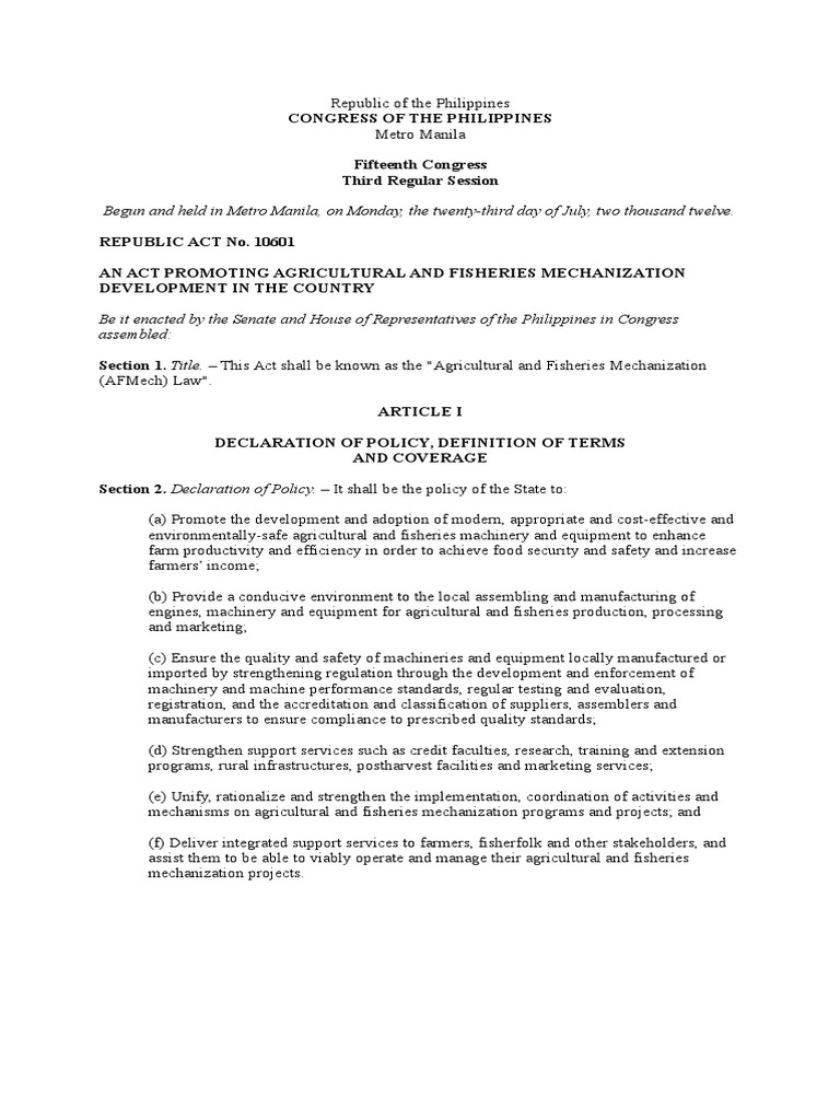 Ra 10601 | Mechanization | Agriculture