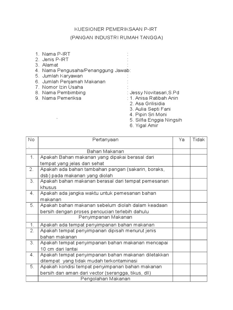 Kuesioner P Irt | PDF