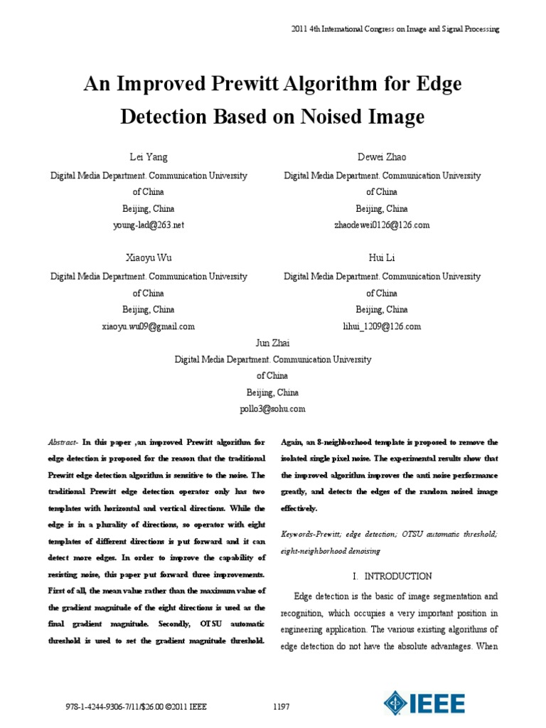 An Improved Prewitt Algorithm For Edge | PDF | Graphics ...
