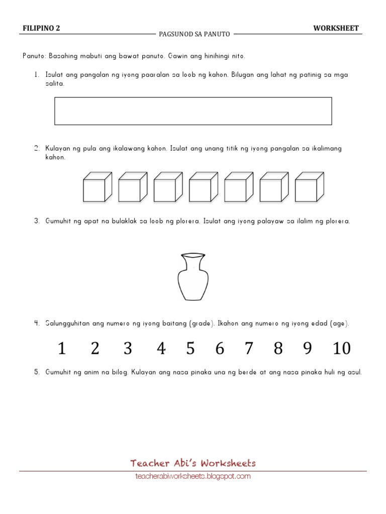 Filipino 2 - Pagsunod Sa Panuto - 1 Filipino 2 - Pagsunod Sa Panuto - 1