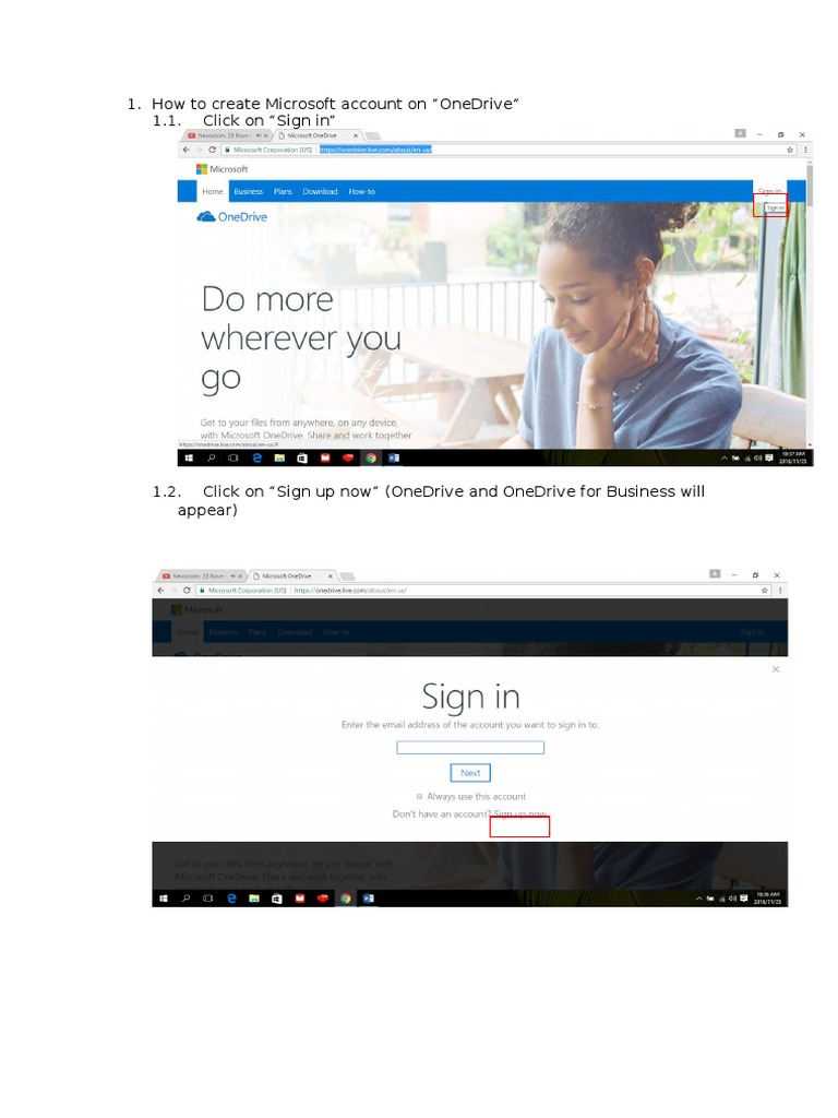 How To Create Account On OneDrive | PDF