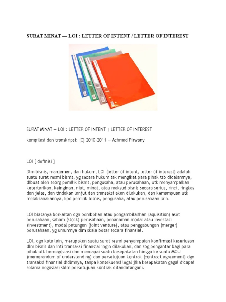 Surat Minat - Loi Letter of Intent Letter of Interest | PDF