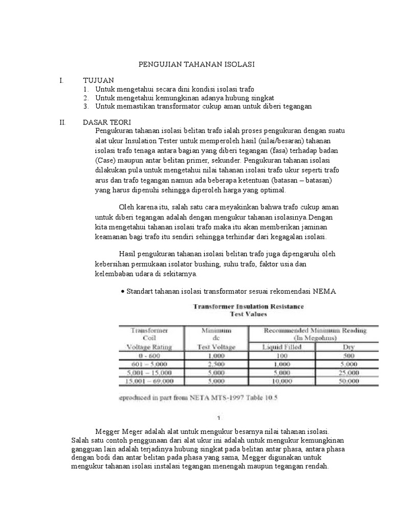 Pengujian Tahanan Isolasi | PDF | Sains & Matematika | Teknologi & Rekayasa Pengujian Tahanan Isolasi | PDF | Sains & Matematika | Teknologi & Rekayasa