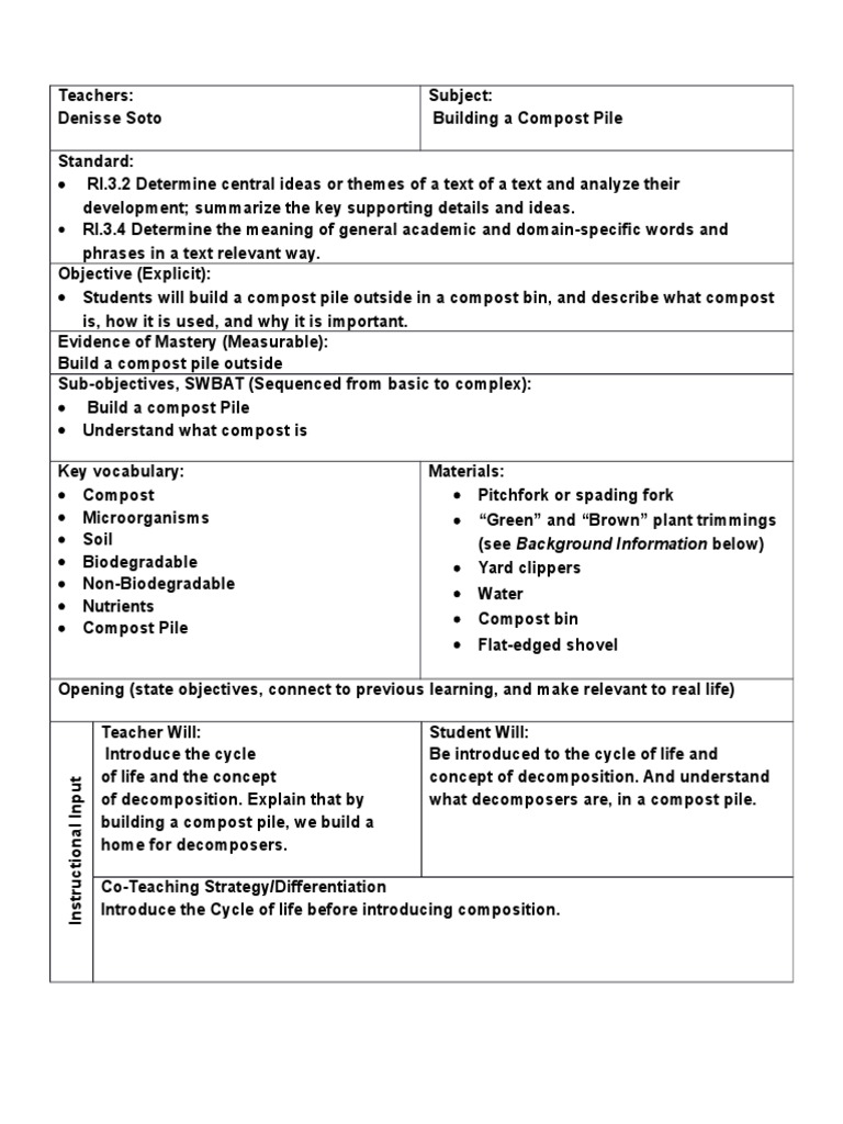 Compost Lesson Plan | PDF | Compost | Biodegradation