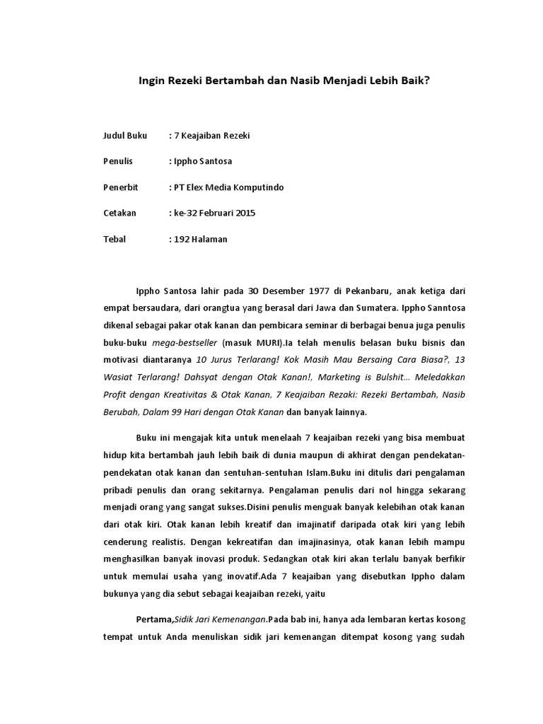 Resensi 7 Keajaiban Rezeki Dan Contoh Kalimat Kritis | PDF