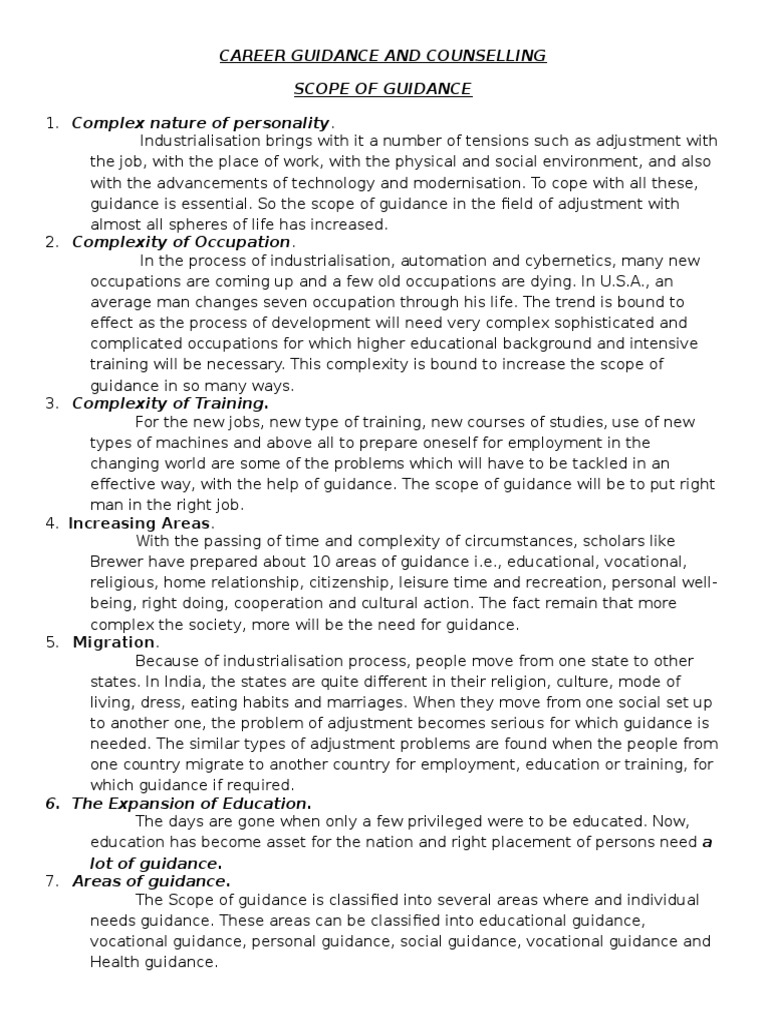 Career Guidance and Counselling Scope of Guidance | PDF | Complexity ...