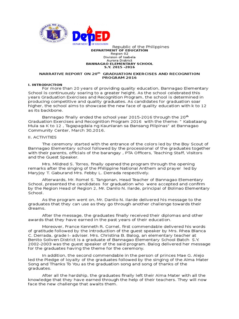 Narrative Reports Graduation Day 2016 | PDF | Behavior Modification | Learning