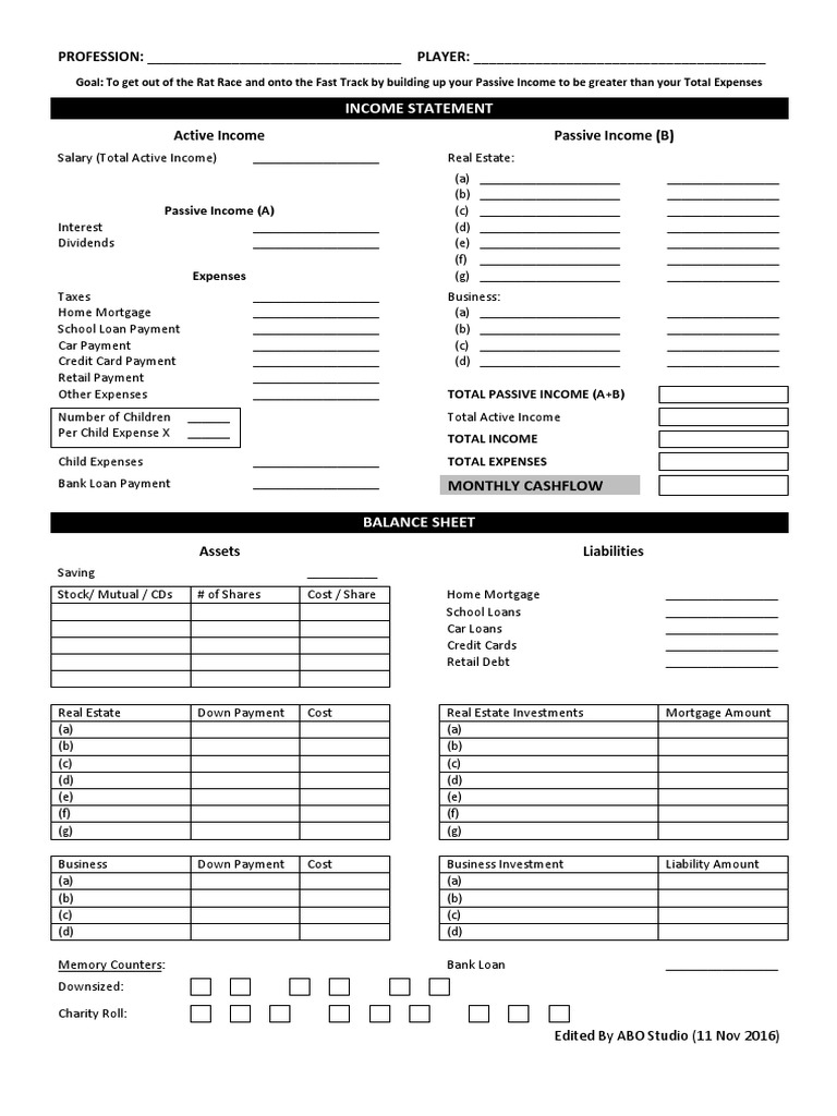 Cashflow Game-Sheet | PDF