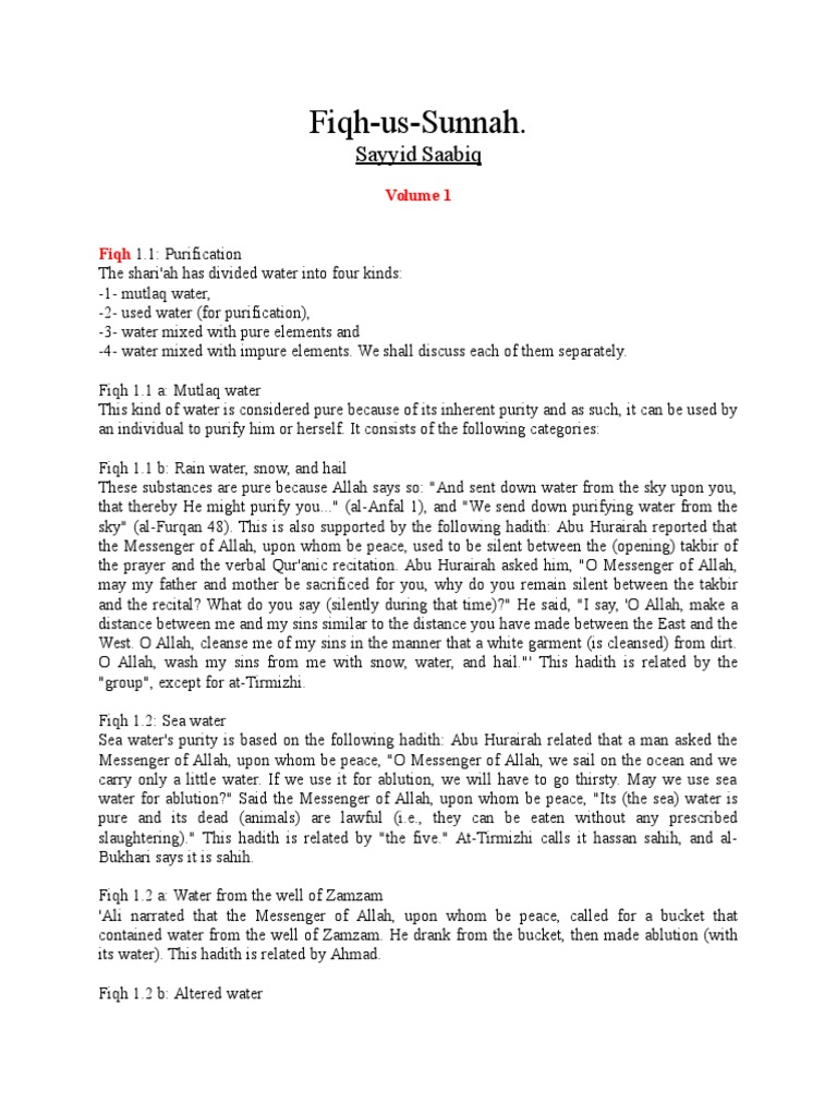 Fiqh Us Sunnah 1 | PDF | Muhammad | Hadith