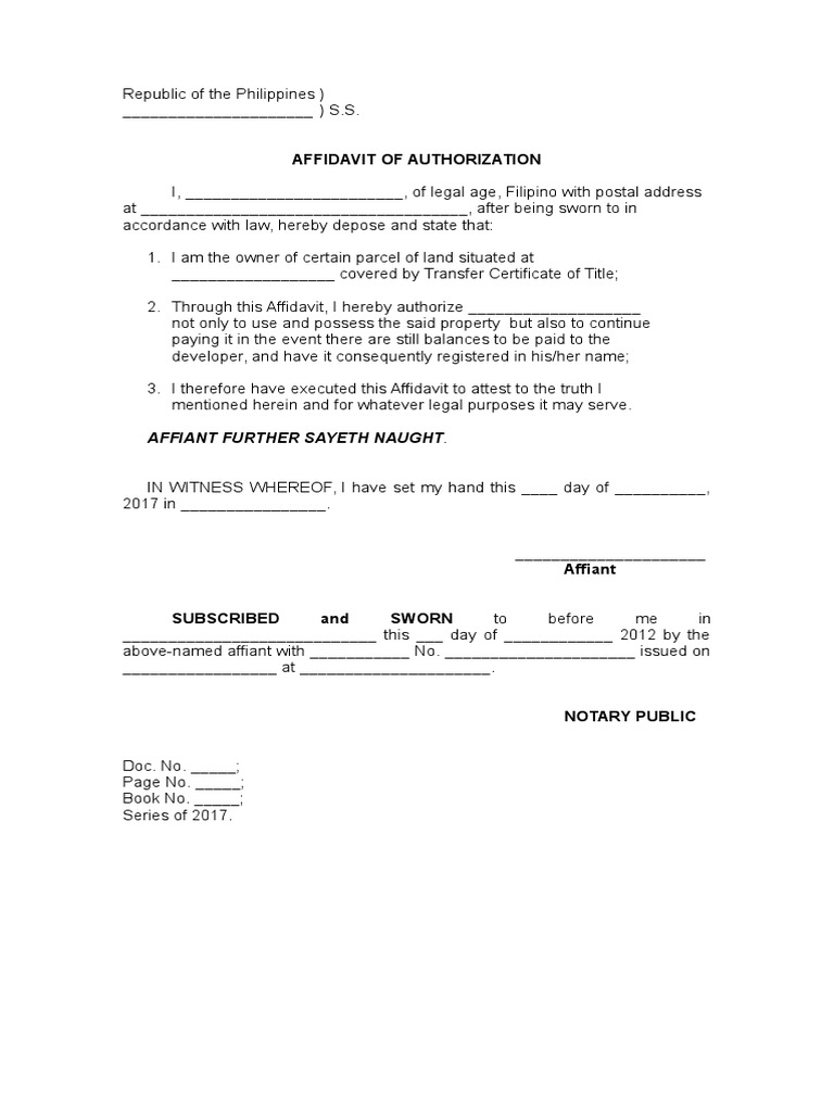 Affidavit of Authorization | PDF