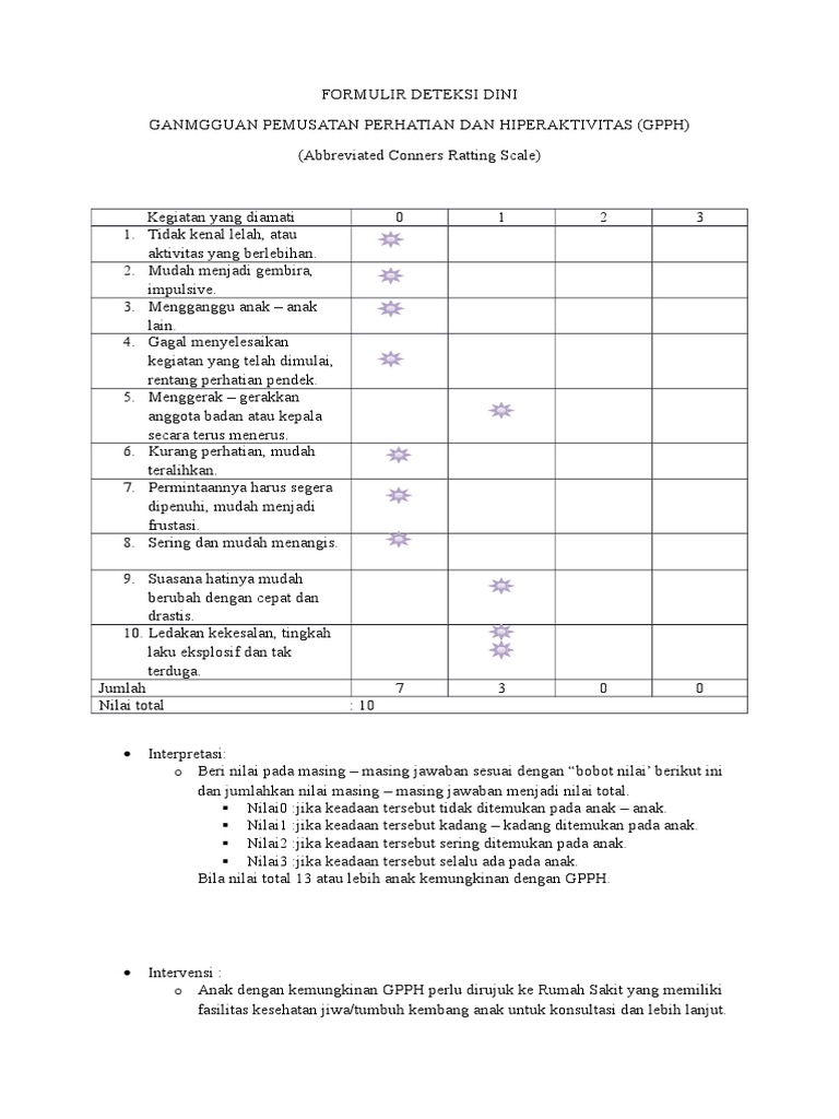 Formulir Deteksi Dini GPPH Anak | PDF