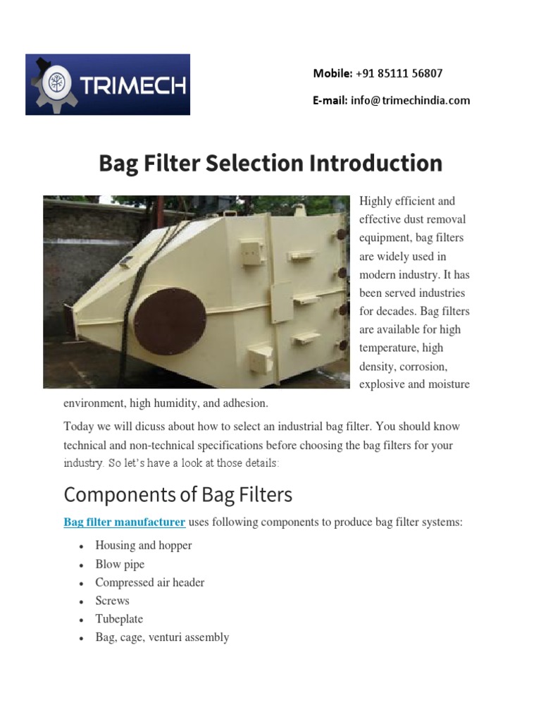 Bag Filter Selection Introduction | PDF