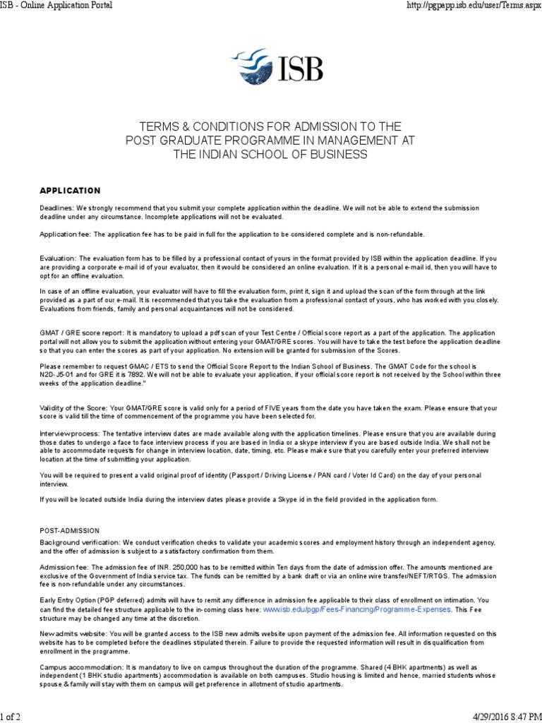 ISB Application Guidelines | Identity Document | University And College ...