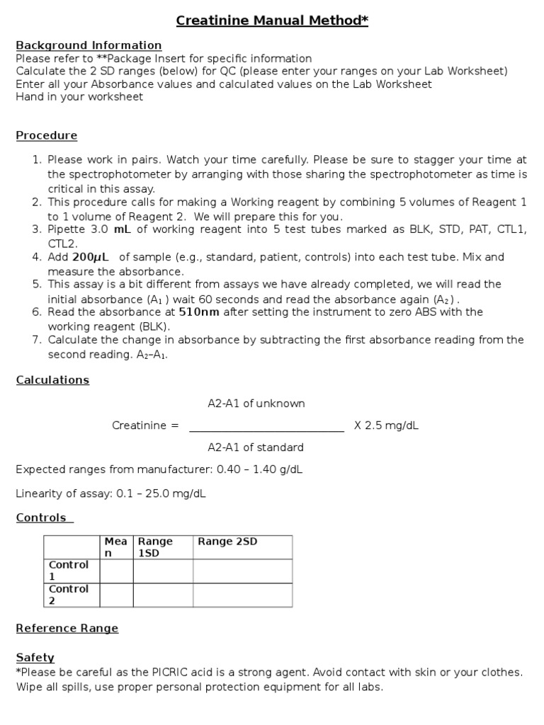 Creatinine Manual Method | PDF