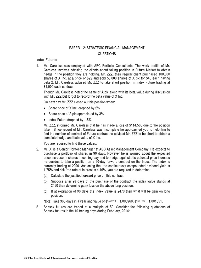 Paper - 2: Strategic Financial Management Questions Index Futures | PDF ...