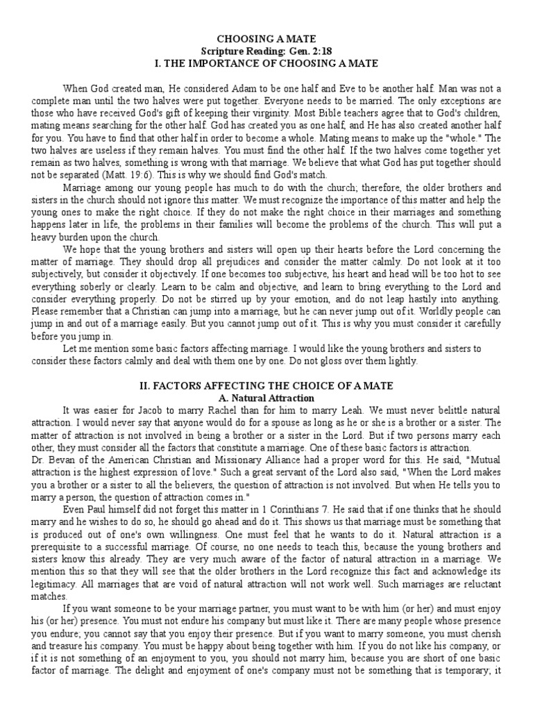 Choosing A Mate | PDF | Marriage | Heaven
