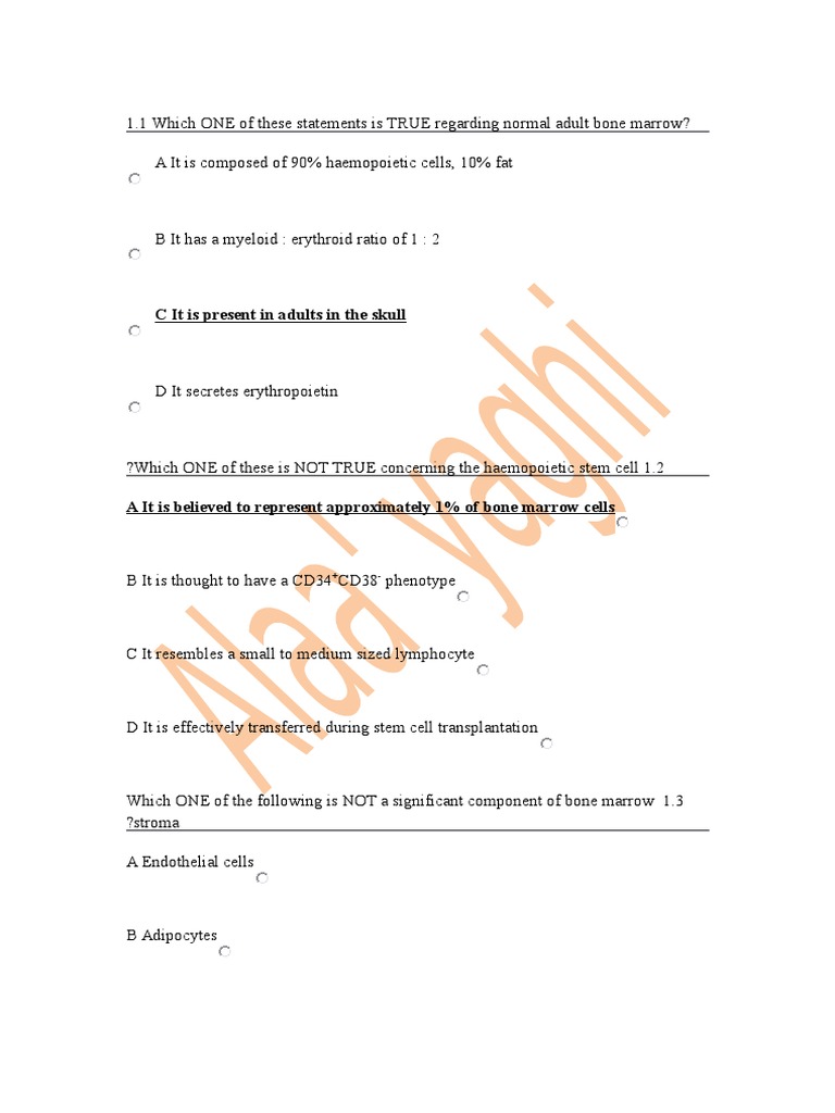 MCQ of Hematology | Anemia | Haematopoiesis