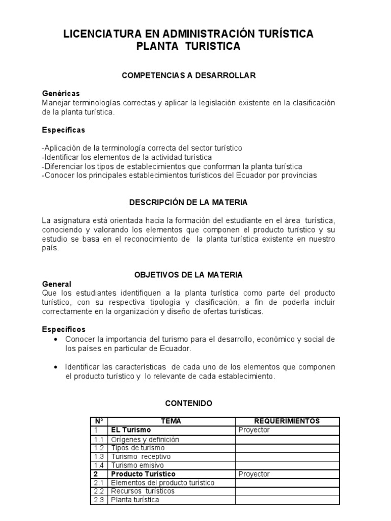 Contenido Planta Turística | PDF | Turismo | Ecuador