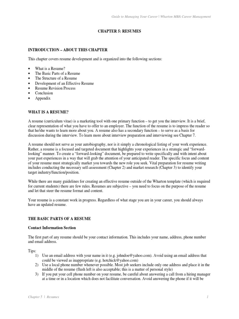 CHAPTER 5 - Wharton MBA Career Management - University of ... | PDF ...