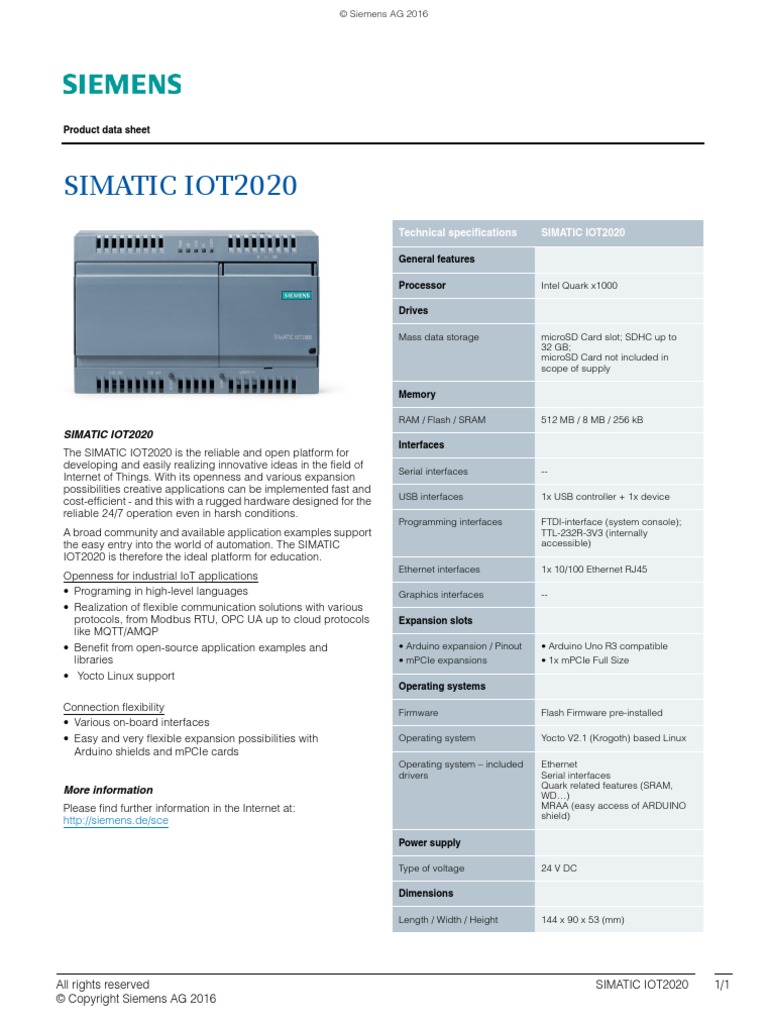 SIMATIC-IOT2020 Datasheet | PDF